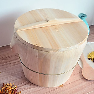 Cabilock 1 Set Wooden Rice Bowl Bucket Wooden Steamed Rice Barrel Handmade Cooking Rice Barrel with Stearmer Liner Lid and Rice Paddle for Home Chinese Restaurant Wood Color