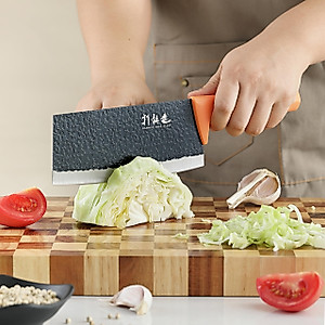 3PCS Kitchen Knives, HIA Stainless Steel Chef Knife Set, Includes 7 inch Chef Knife, 7 inch Cleaver Knife and 4.5 inch Boning Knife, Ultra Sharp Blade with Ergonomic ABS Handle (Blue, Yellow, Orange)