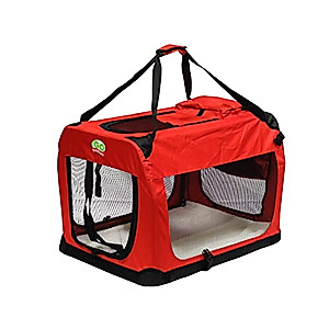 Go Pet Club 48" Soft Collapsible Dog Crate for Dogs, Portable Pet Carrier, Thick Padded Pet Travel Crate for Indoor & Outdoor, Soft Sided Pet Foldable Kennel Cage with Durable Mesh Windows, Red