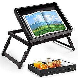 Greenual Bed Tray Table Breakfast Food Tray with Folding Legs Serving Tray for Laptop Desk, Bed, Sofa, Platters, TV, Snack, Eating Tray(Black, Medium)