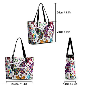 Womens Handbag Floral Butterfly Leather Tote Bag Top Handle Satchel Bags For Lady