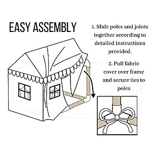 Kids Pink and White Playhouse | Indoor Play Tent | Cotton Canvas | Premium Quality (57" Wide x 36" deep x 57" Tall) (Pink) | by Domestic Objects