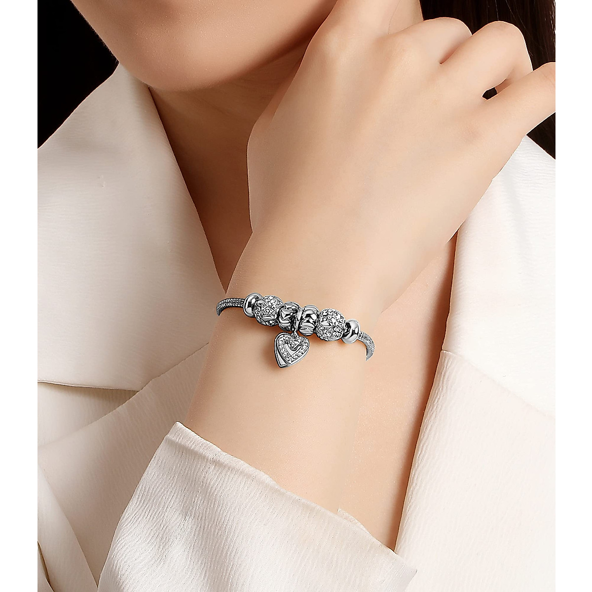 RIMAYZI 14K Gold Plated Charm Bracelet for Women, Women's Charm Symbol Bracelets, Gifts for Mother's Day, Mom, Her, Wife (Platinum Heart)