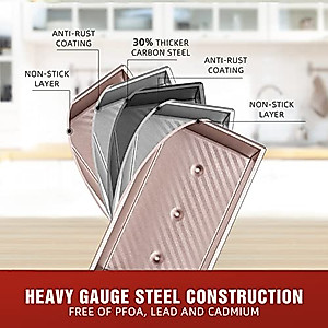 KITESSENSU Pullman Loaf Pan with Lid, 1 lb Dough Capacity Non-Stick Bakeware for Baking Bread, Carbon Steel Corrugated Bread Toast Box Mold with Cover for Baking Bread, Gold