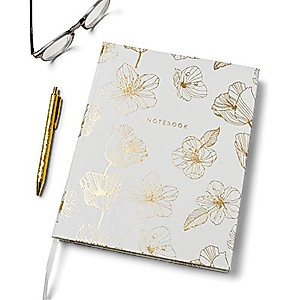 Eccolo World Traveler Desk Size Hardcover Journal, 256 Lined Page Notebook With Gold Edge Paper, 8-x-10-inch, Gold Flower