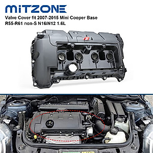 MITZONE Cylinder Head Valve Cover Compatible for 2007-2015 Mini Cooper Base R55-R61 non-S N16/N12 1.6L Replace 11127646554