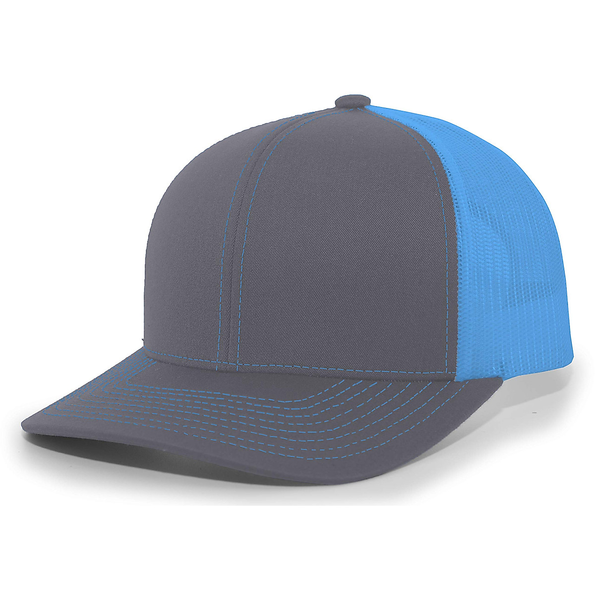Pacific Headwear Snapback Trucker: Stylish Unisex Cap for All-Day Comfort, Graphite/Neon Blue/Graphite OS