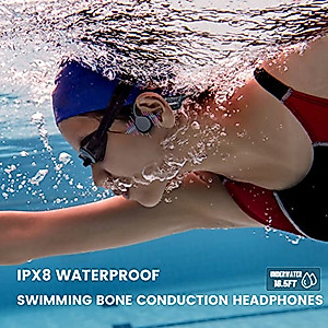 Waterproof Bone Conduction Headphones, IPX8 Waterproof 32GB Swimming MP3 Player Headphones Wireless Bluetooth 5.3 Open-ear Headphones with Mic for Swimming Skiing Cycling Driving Gym Workout(Black)