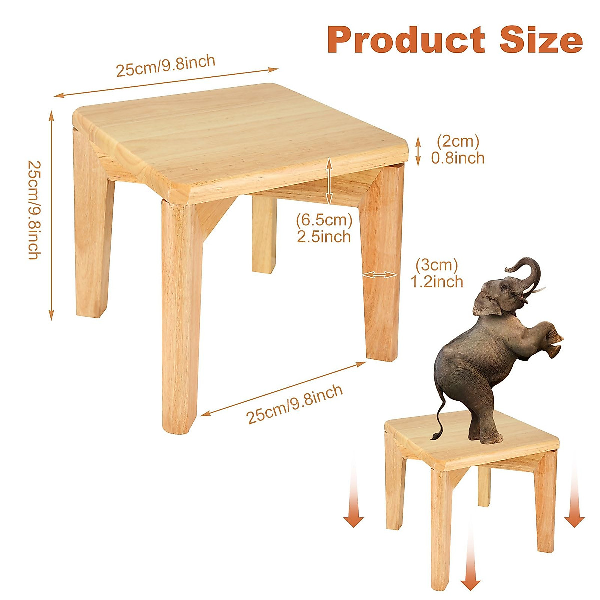 LANIAKEA Wooden Stool, 10 inch Small Wood Stool, Wooden Stool for Kids, Wood Step Stool for Adults, Bedroom, Living Room and Kitchen