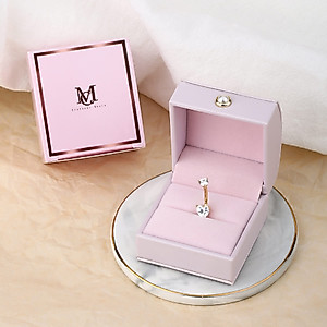 CM Crareesi Mania 14K Solid Gold Belly Rings Heart Cubic Zirconia Belly Button Piercing Rings 14G Yellow Gold Navel Piercing Jewellery Prong Set Navel Rings