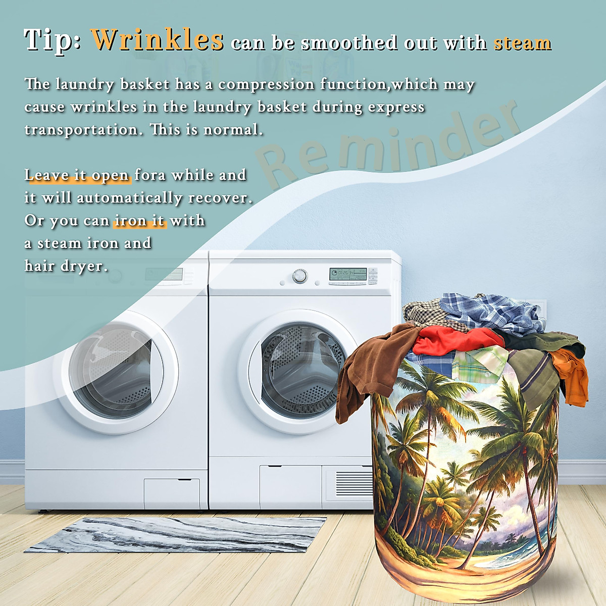 Retro Hawaii Palm Tree Laundry Basket Summer Beach Foldable Funny Laundry Hamper Oxford Cloth Tote Bag Clothes Storage Bucket Toy Organizer 18.9"x16.5" For Bathroom/Laundry Storage/Bedroom