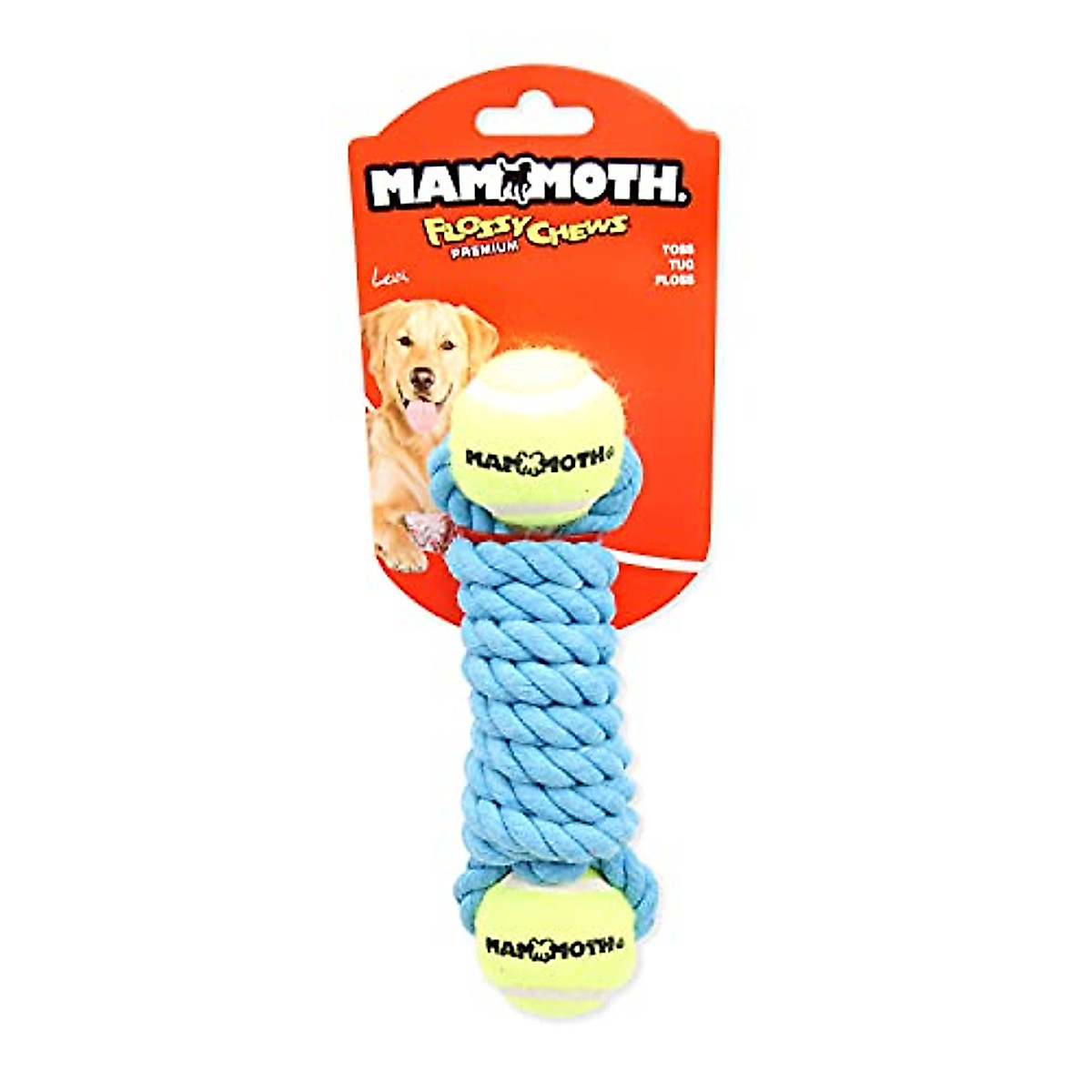 Mammoth Flossy Chews Twister Rope Toy with Tennis Balls – Premium Cotton-Poly Tug Toy for Dogs – Interactive Dog Tug Toy – Rope Dog Toy with Tennis Balls for Small Dogs - Mini 7.5" - Assorted Colors