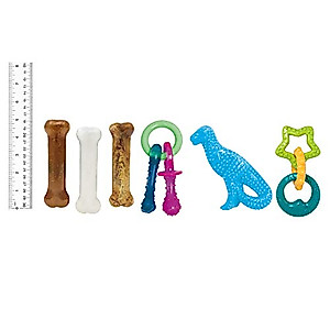 Nylabone Puppy Starter Kit with Chew Toys - Puppy Toys and Chew Treat Bundle - Puppy Supplies - Chicken and Bacon Flavors, Small/Regular (6 Count)