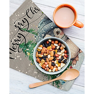 Onekaccu Christmas Dish Towels Set, Waffle Weave Kitchen Towels Microfiber Towels Cleaning Penguin Xmas Tree Snowflake Gray Painting Soft Absorbent Dish Drying Towels Hand Towels 2 Pack 12x12 in