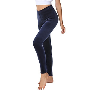 COZZYON Women Velour Leggings, High Waist Soft Leggings Warm Winter Velour Yoga Pants(Navy,M)