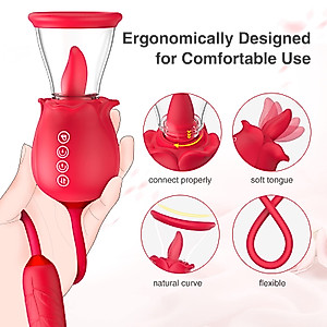 Rose Sex Toy for Womens Sex - 3in1 Upgrade Rose Sex Stimulator for Women with 7 Tongue Licking & 3 Thrusting Vibrator Dildo Adult Sex Toys for Couples G Spot Vibrators Clitoral Nipple