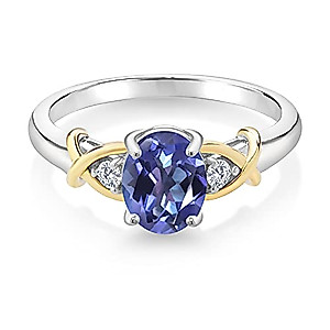Gem Stone King 2 Tone 10K Yellow Gold and 925 Sterling Silver Blue Mystic Topaz and Lab Grown Diamond Women Ring (1.58 Cttw) (Size 7)
