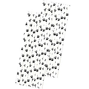 Dog Theme Paw Print Paper Drinking Straws - Black White - 7.75 inches - 50 Pack - Outside The Box Papers Brand