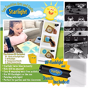 Starlight Cyanotype Kit Deluxe | Instant 8"x10" Cyanotype Paper – No Water Needed | 20 Sheets of Sun Paper, UV Flashlight & Art Stencils | Sun Printing Kit for Kids, Crafts & Science