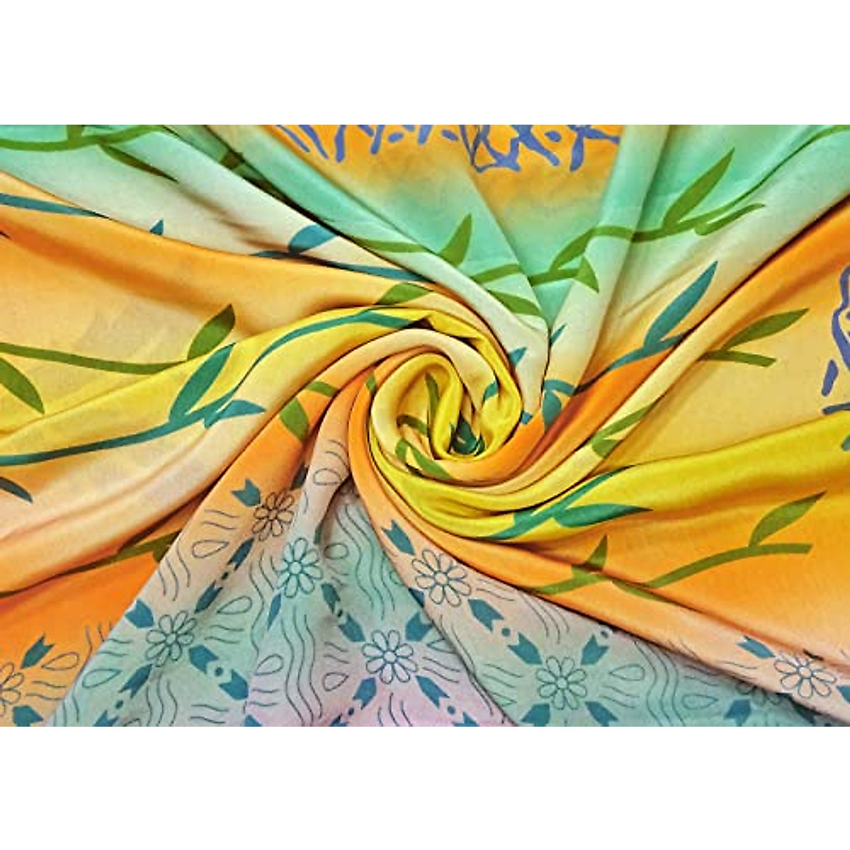 Peegli Indian Women's Crepe Silk Leaf Saree Vintage Pink Fabric DIY 5 Yards Sari