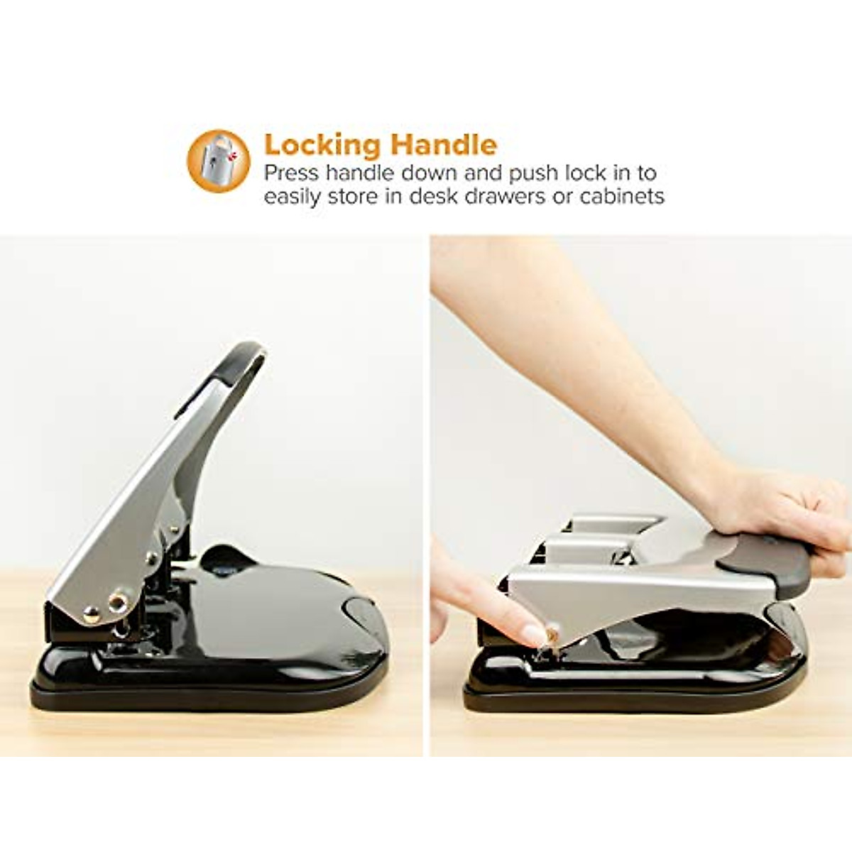Bostitch Office EZ Squeeze Heavy Duty 3 Hole Punch, 40-Sheet Capacity, Use Less Force, Perfect for Home Office School Supplies, Sleek Design, Silver