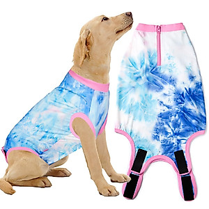 Wabdhaly Dog Surgery Recovery Suit for Large Female Spay,Anti Licking Dog Surgical Recovery Onesie,Tie Dye Blue Pink XL
