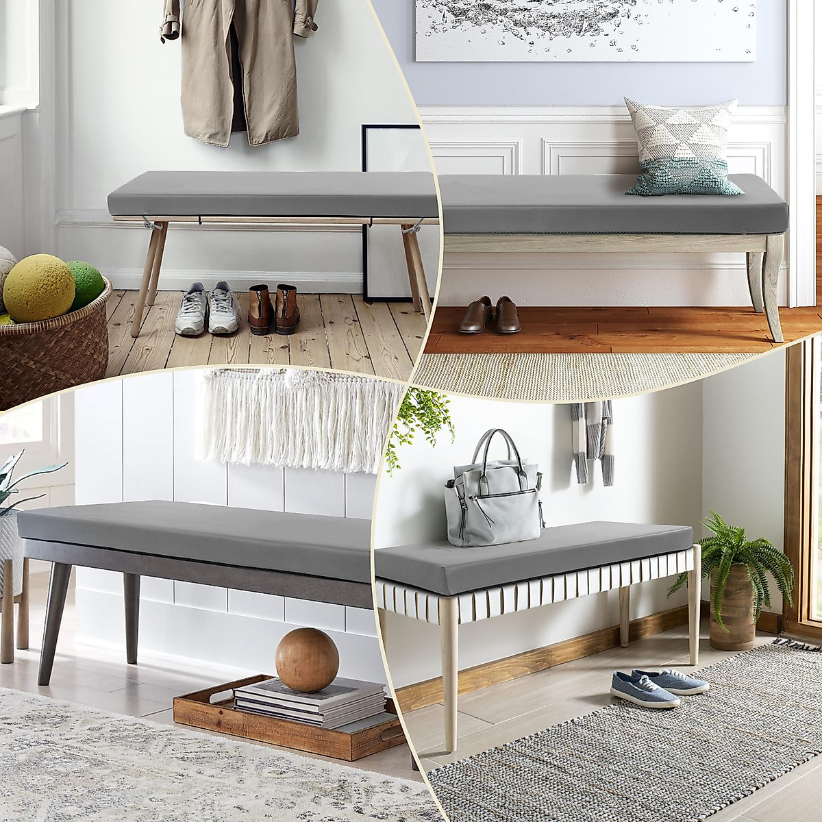 ROFIEJOX Bench Cushion 36 inch - Leathaire Fabric, Waterproof Comfort Soft, High-Density Foam, Non-Slip Long Seat Cushion for Indoor/Outdoor Furniture Window Patio Garden, (36x14x3) Sliver Grey