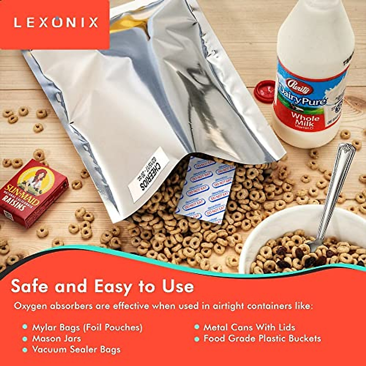 Lexonix 300cc (100 Pack) Food Grade Oxygen Absorbers for Food Storage, (5 Pcs Pack of 20 sets) for Vacuum Seal or Mylar Bag Food Storage Keep Food Fresh Anti Oxygen Absorbing Packets (300cc)
