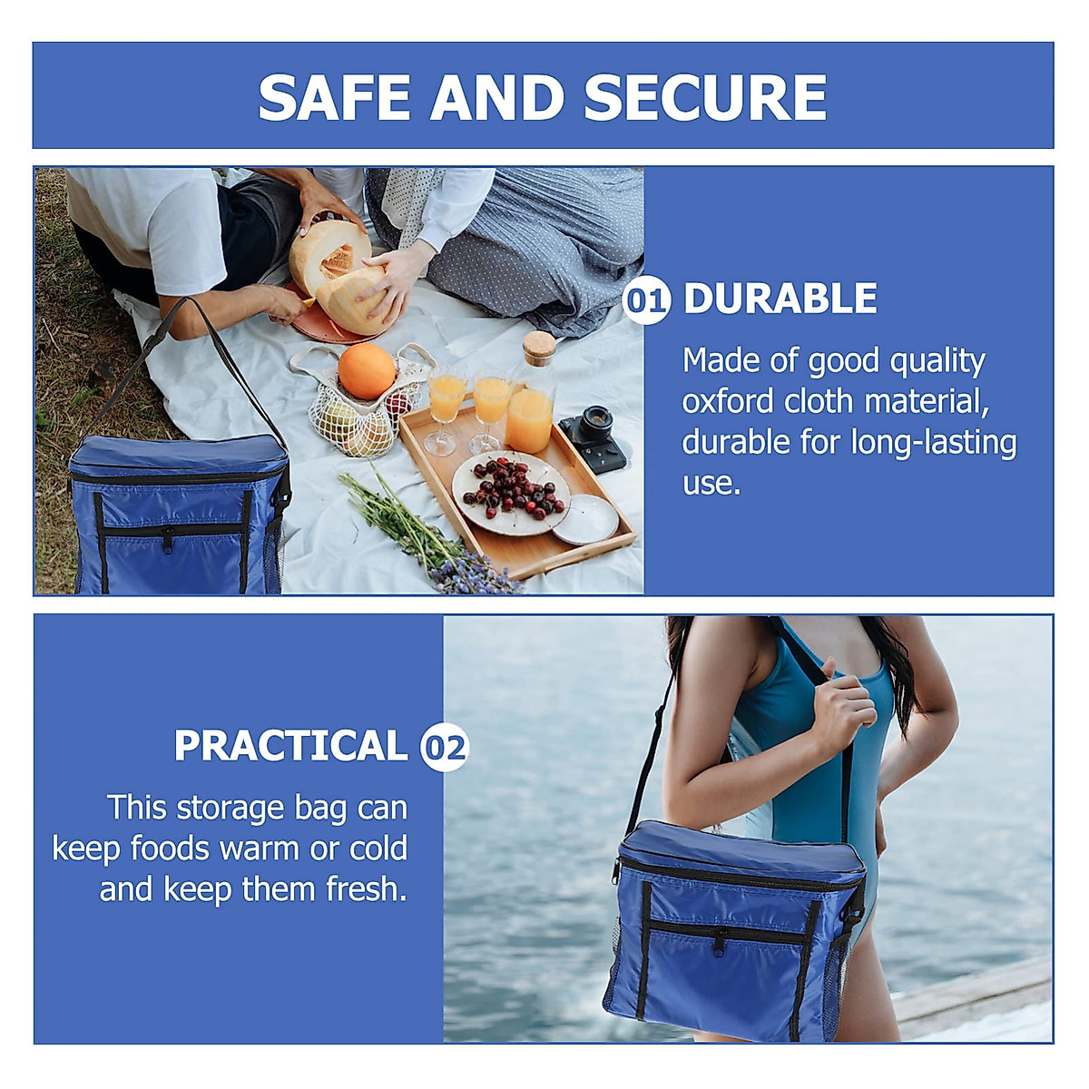 UPKOCH Large Catering Bags Insulated Food Delivery Bag Thermal Catering Bag Hot Cold Food Storage Bags Picnic Tote Bags Grocery Shopping Bags for Hot Cold Food Delivery Blue Heated Takeaway Bags