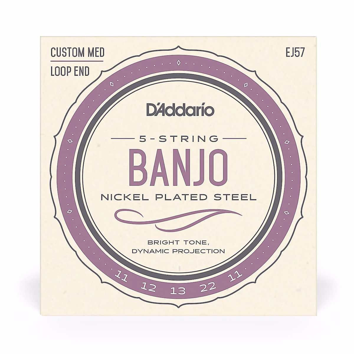 D'Addario EJ57 Nickel 5-String Banjo Strings, Custom Medium, 11-22