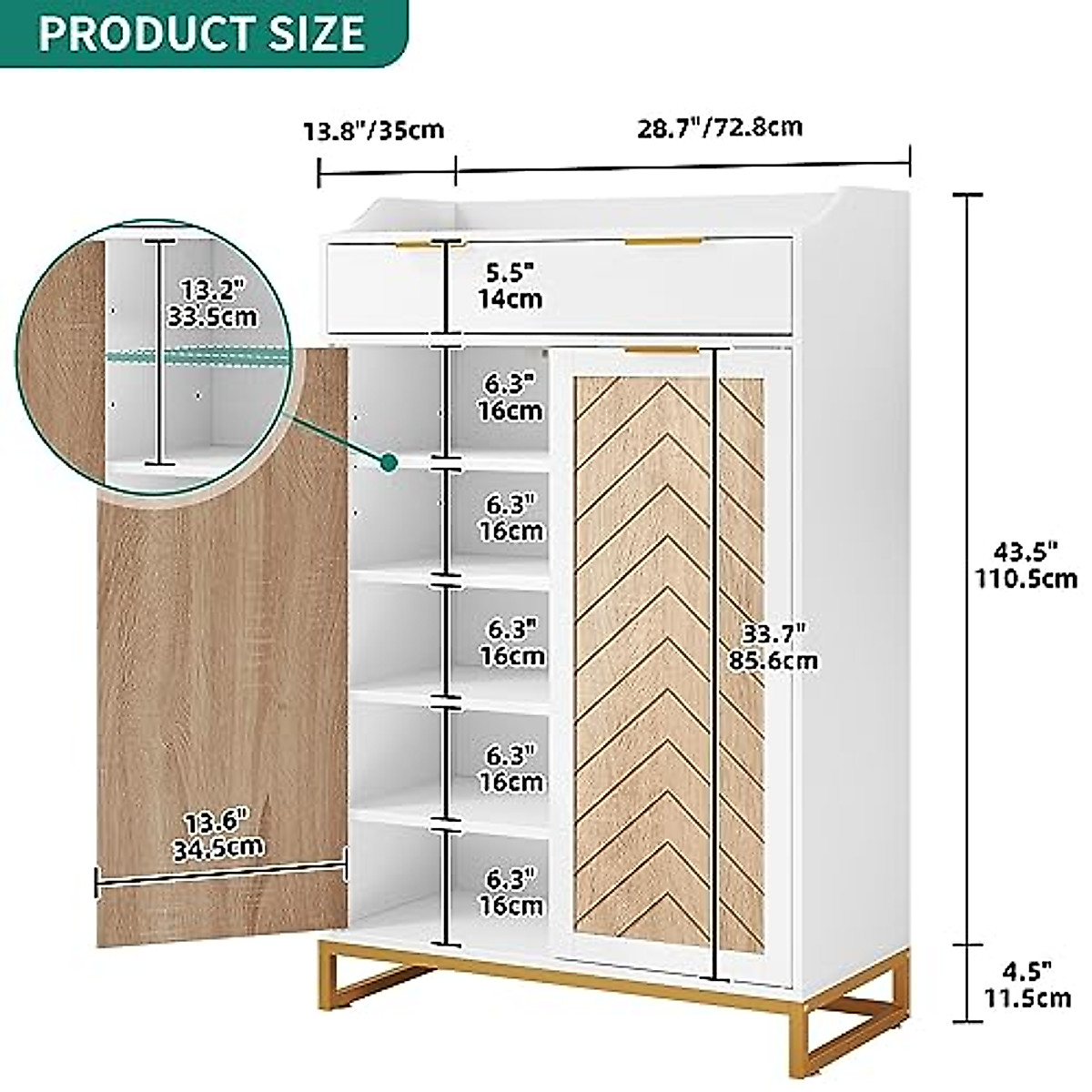 YITAHOME Shoe Cabinet Entryway with Doors, 5-Tier Shoe Storage Cabinet with Drawer, Large Capacity Wooden Shoes Rack Organizer for Entryway/Hallway/Closet & Living Room