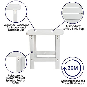Flash Furniture Charlestown Poly Resin Adirondack Side Table - White - All-Weather - Indoor/Outdoor