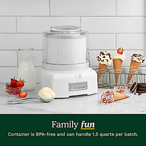 Cuisinart ICE-21P1 1.5-Quart Frozen Yogurt, Ice Cream and Sorbet Maker, Double Insulated Freezer Bowl elminates the need for Ice and Makes Frozen Treats in 20 Minutes or Less, White