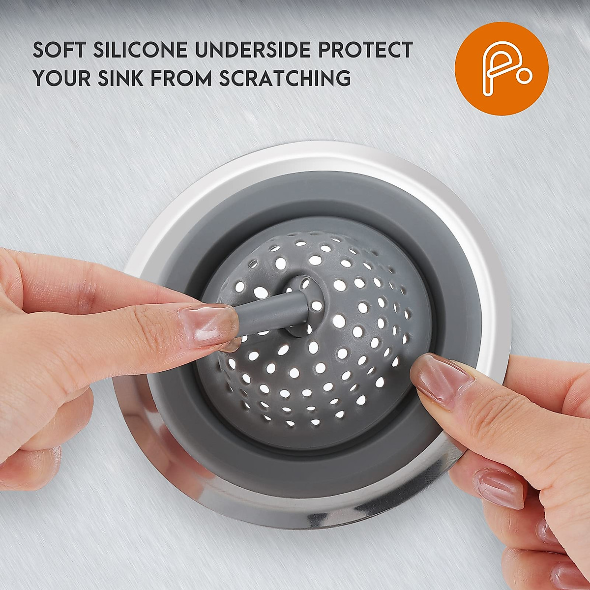 Kitchen Sink Drain Strainer 2 Pack Silicone Sink Stopper for Kitchen Sink with Stainless Steel Edge 4.5'' Diameter Rim