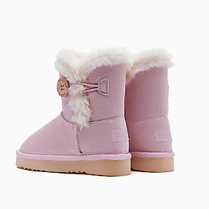 Weestep Wood Button Warm Shearling Winter Lightweight Snow Boots(10 Toddler, Pink)