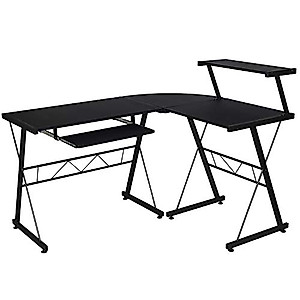 Corner Wood L-Shape Computer Workstation Desk 3 Piece Adjustable Two-Way Shelf Set up