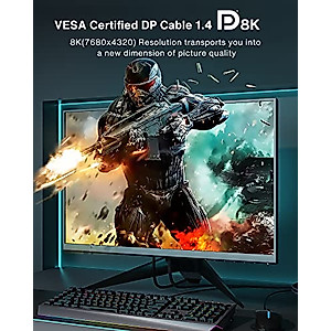 VESA Certified DisplayPort Cable 1.4, iVANKY 8K DP Cable 6.6ft (8K@60Hz, 4K@144Hz, 2K@240Hz)HBR3 Support 32.4Gbps, HDR, HDCP 2.2, FreeSync G-Sync, Braided Display Port for Gaming Monitor, Graphics, PC