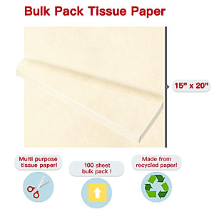 RUSPEPA Gift Wrapping Tissue Paper - Tissue Paper for Gift Wrap, Art Crafts, DIY, Pack Bags, Birthday, Wedding and More - 15 x 20 inches - 100 Sheets - Ivory