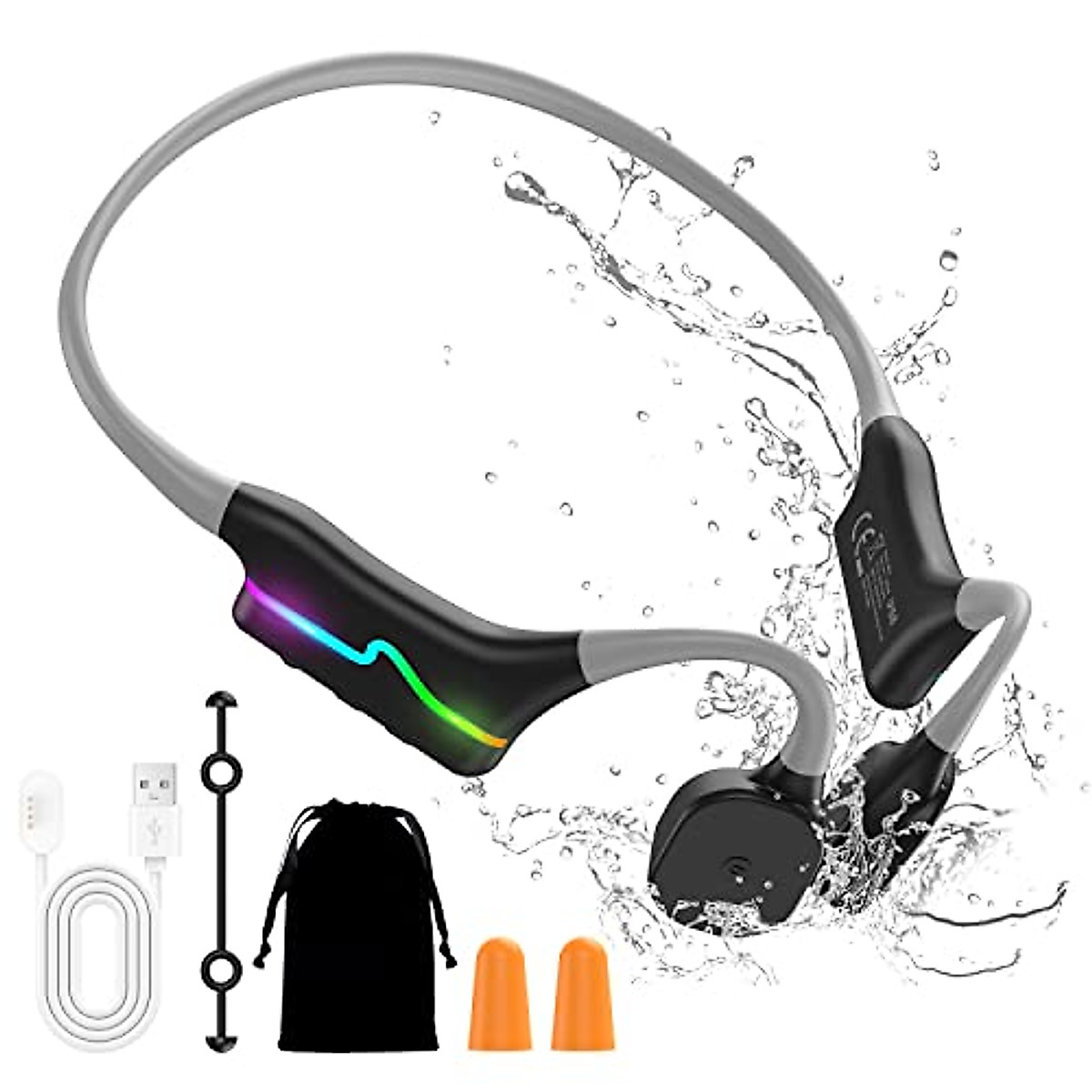 Dejavi Bone Conduction Headphones,Open-Ear Bluetooth IP68 Waterproof Sports Headphones,Fashion Headset,Built-in 8G Memory,Shiny and Cool,Suitable for Swimming,Running and Other Fitness Activities