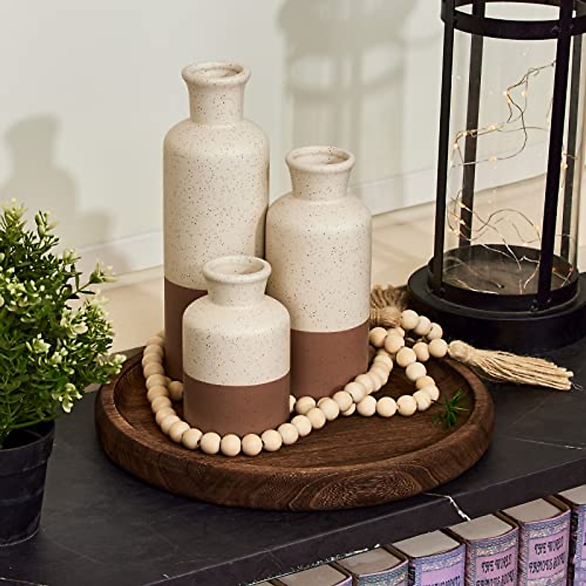 Yangbaga 11.8InWood Rustic Round Decorative Serving Tray，Ottoman Centerpiece Candle Holder Trays ，Farmhouse Tray for Kitchen Countertop& Home Decor &Coffee Table