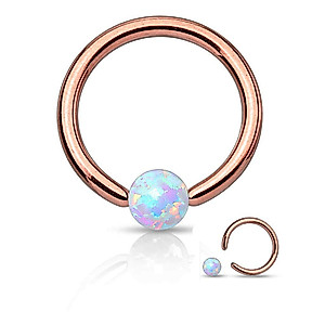 Amelia Fashion 16 Gauge Rose Gold Captive Bead Ring Round Synthetic Opal 316L Surgical Steel (Rose Gold & Opal)