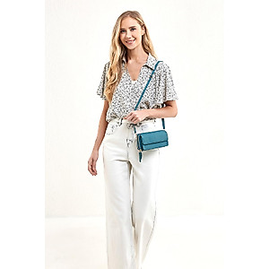 Women Crossbody Wallet Purse, Small Phone Bag With Shoulder Strap, Ladies RFID Wristlet Cross Body Mini Handbag Lightweight Turquoise Fabric