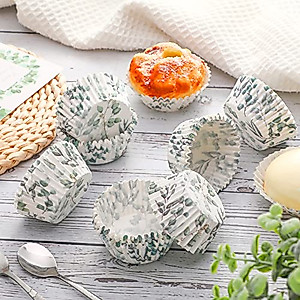 WILLBOND 300 Pieces Greenery Cupcake Liners Greenery Cupcake Wrappers Baking Cups Baking Liners Holders for Baby Shower Wedding Bridal Showers Birthday Party Decorations