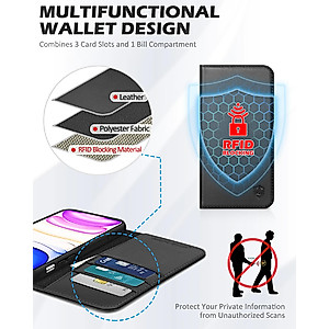 SHIELDON Case for iPhone 11, Genuine Leather Magnetic Wallet Cover Kickstand RFID Blocking Card Slot with TPU Shockproof Protective Cover Compatible with iPhone 11 (6.1 Inch, 2019) - Black