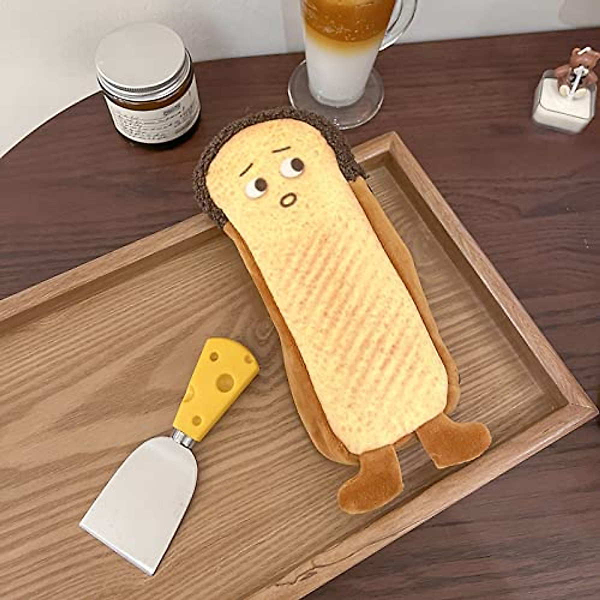HSYHERE Creative Cute Novelty Funny Face Simulation Real Food Theme Toast Hotdog Bread Character Soft Stuffed Surface Clothes Zipper Pencil Box Pencil Bag Pencil Case Pencil Holder Pouch -Bread