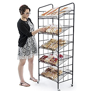 Displays2go BR5GSH24BK Rolling Baker's Display Rack with Five Angled Shelves