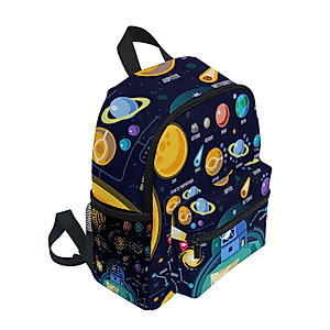 OREZI Universe Infographics Solar System Planets Kids Backpacks with Chest Clip,Toddler Schoolbag Preschool Bag Travel Bacpack for Little Boy Girl