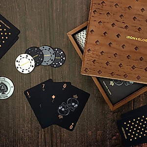 Iron & Glory | Poker Set | Luxury Poker Chips & Poker Cards Set With Wooden Case | Poker Table Accessories | Playing Cards & Casino Games For Game Night | Travel Card Games & Portable Camping Games