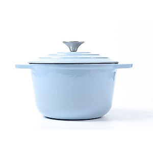HAWOK Enameled Cast Iron Dutch Oven with Lid, 3 Quart Deep Round Dutch Oven with Dual Handles, Blue