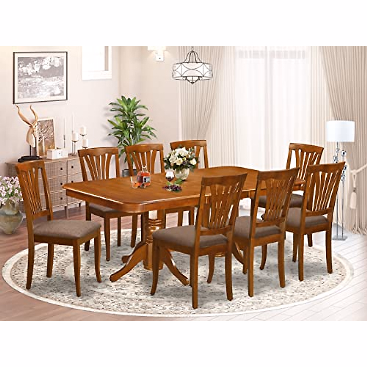 East West Furniture NAAV9-SBR-C Dining Set, Linen Fabric Seat